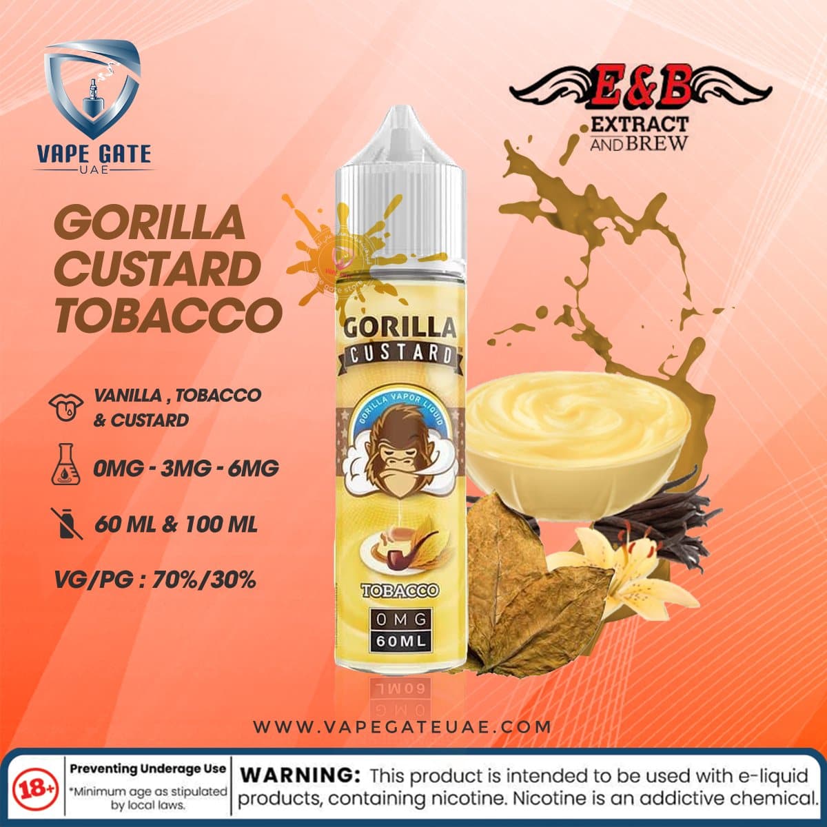 Gorilla Custard Tobacco E liquid by E&B Flavor | Abu Dhabi & Dubai UAE | Saudi Arabia